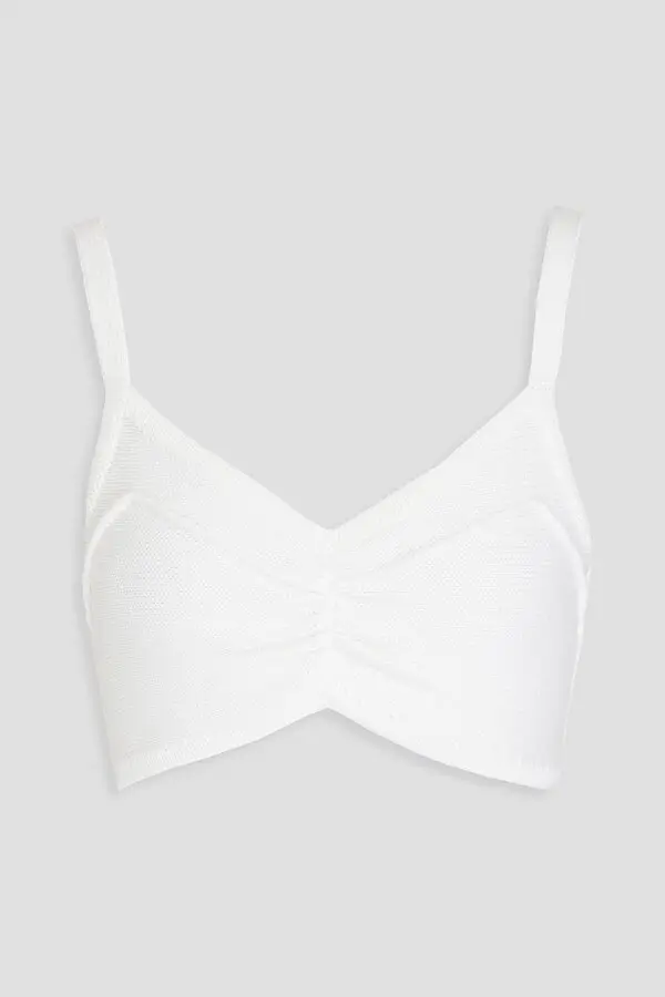 Autumn Cashmere Gathered Ribbed Cotton Bra Top - White