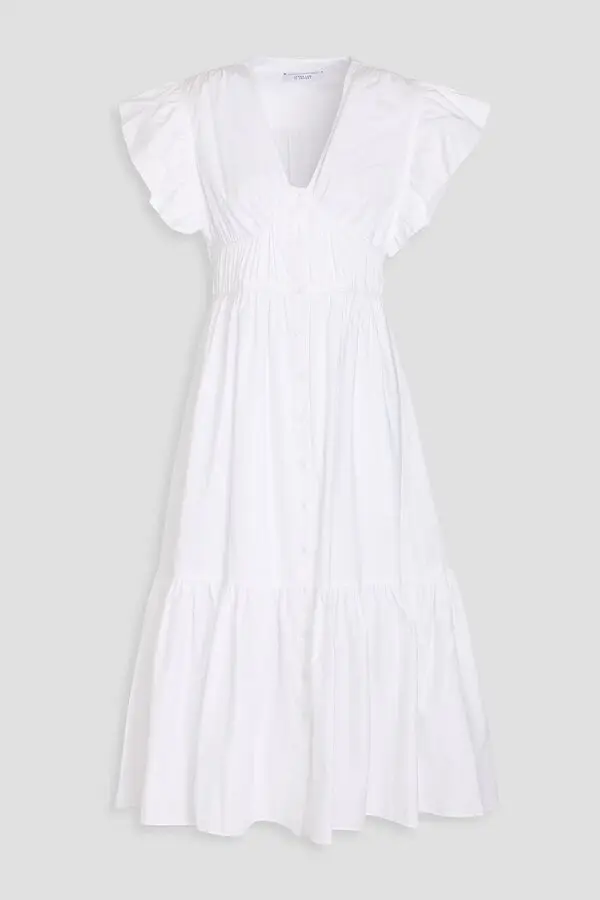 Derek Lam 10 Crosby Gathered Cotton-Poplin Midi Dress In White - 80% Off |  Editorialist