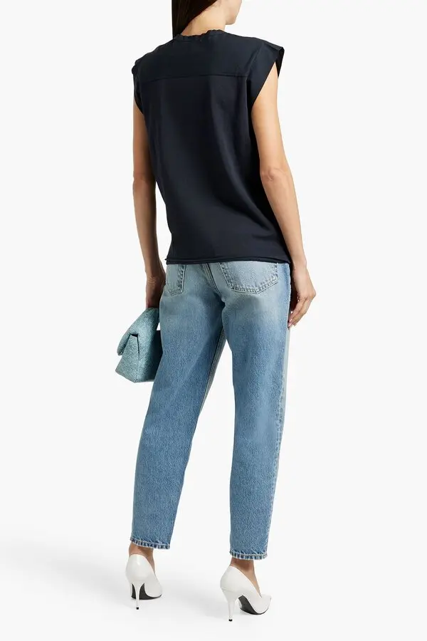 Rag & Bone Poplin-trimmed Cotton-jersey Top - Navy