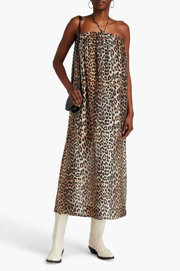 Ganni Leopard-Print Tencel-Blend Voile Midi Dress In Animal Print - 80%  Off | Editorialist