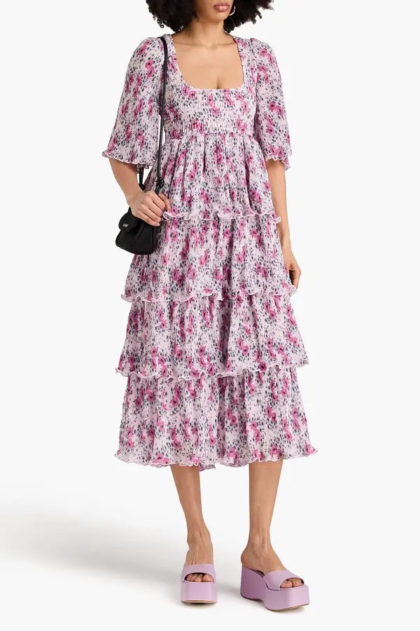 ganni pink tiered dress GANNI Tiered Minidress