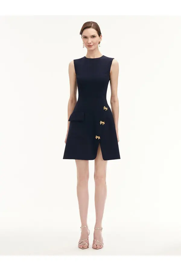 Oscar De La Renta Bow Button Split Skirt Dress