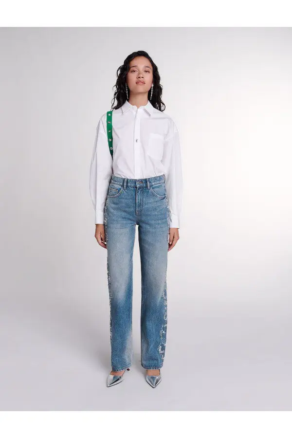 Maje Embroidered Wide-leg Jeans