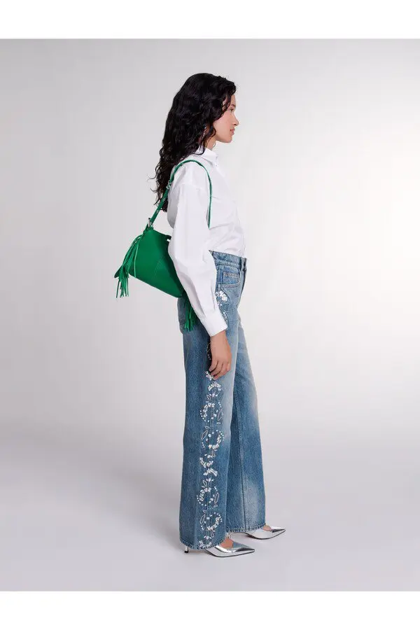 Maje Embroidered Wide-leg Jeans