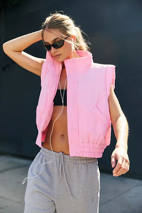Free People Scrunch Time Puffer Vest - Pink Aura