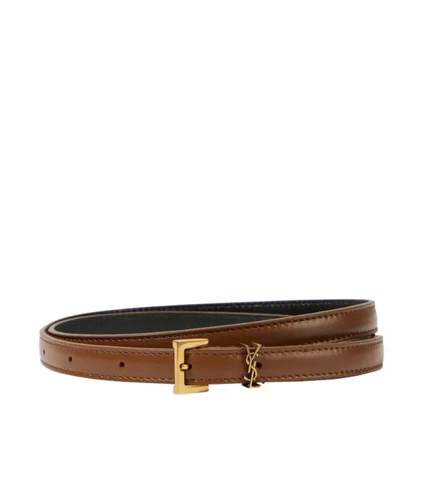Saint Laurent Cassandre Extra-slim Leather Belt - Brown