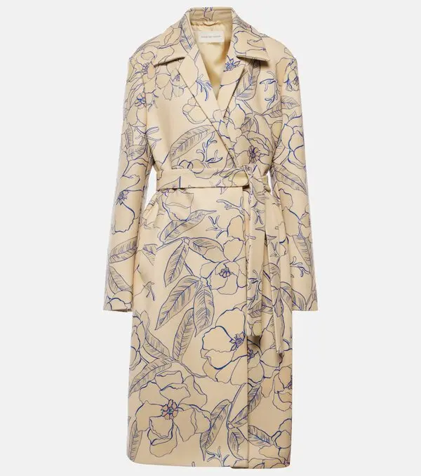 Dries Van Noten Floral Wool-blend Trench Coat - Beige