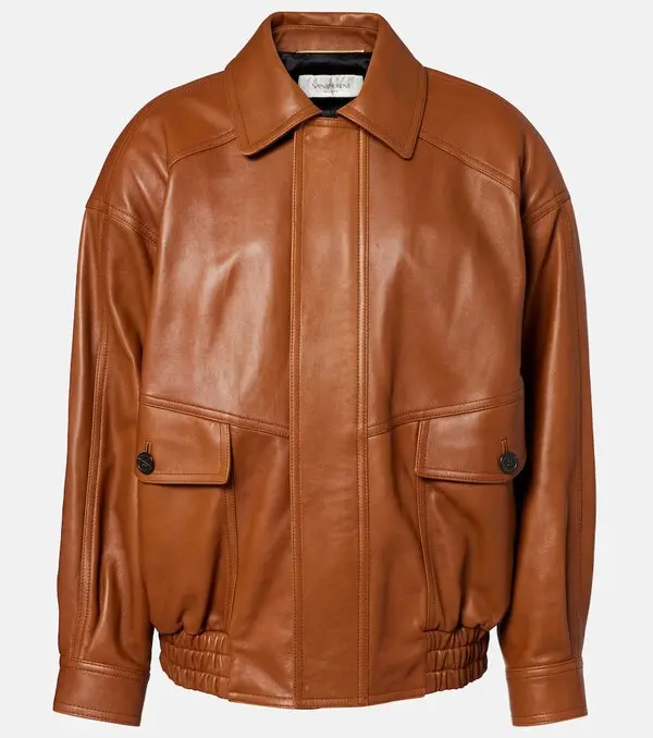 Saint Laurent Oversized Leather Bomber Jacket - Brown