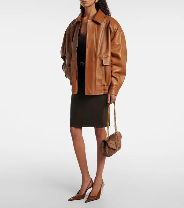Saint Laurent Oversized Leather Bomber Jacket - Brown