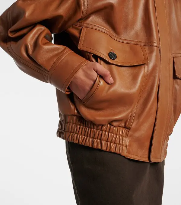 Saint Laurent Oversized Leather Bomber Jacket - Brown