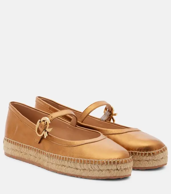 GIANVITO ROSSI Elda Metallic Leather Espadrilles - Gold