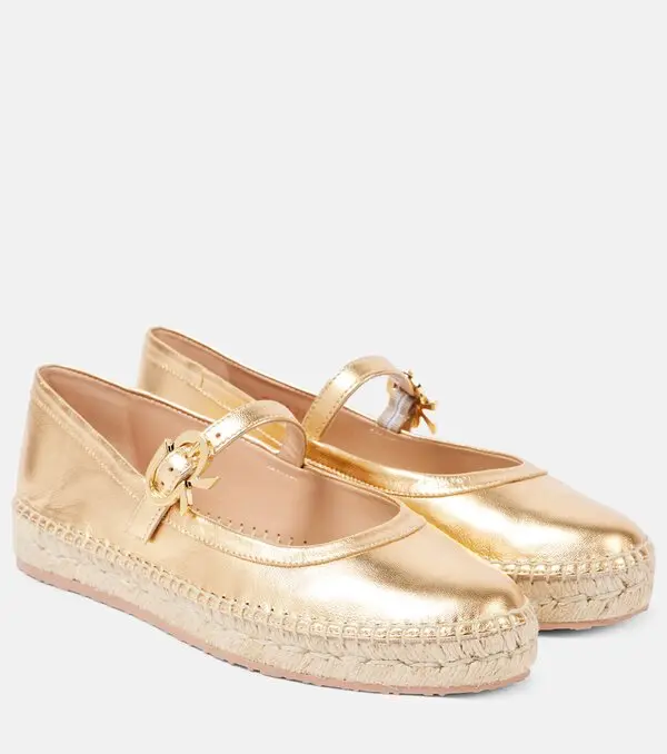GIANVITO ROSSI Elda Metallic Leather Espadrilles - Gold