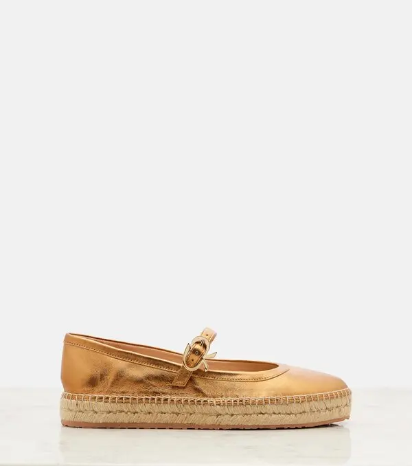 GIANVITO ROSSI Elda Metallic Leather Espadrilles - Gold