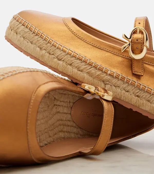 GIANVITO ROSSI Elda Metallic Leather Espadrilles - Gold