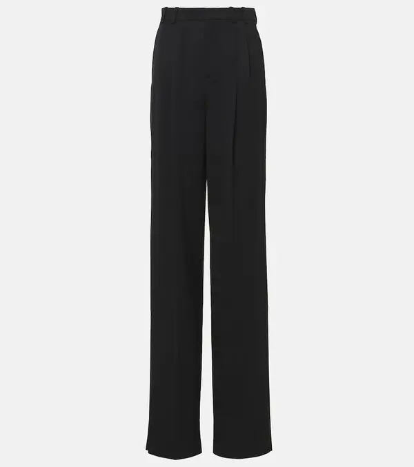 Saint Laurent High-rise Wool Wide-leg Pants - Black