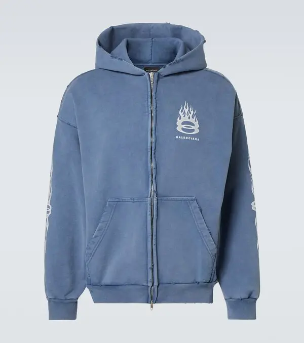 Balenciaga Burning Unity Zip-Up Cotton Hoodie In Blue - 30