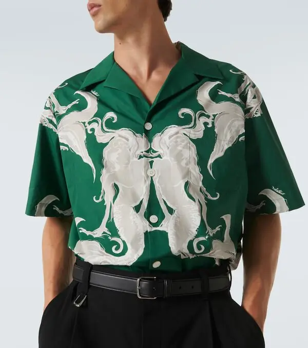 Valentino Garavani Printed Cotton Poplin Bowling Shirt