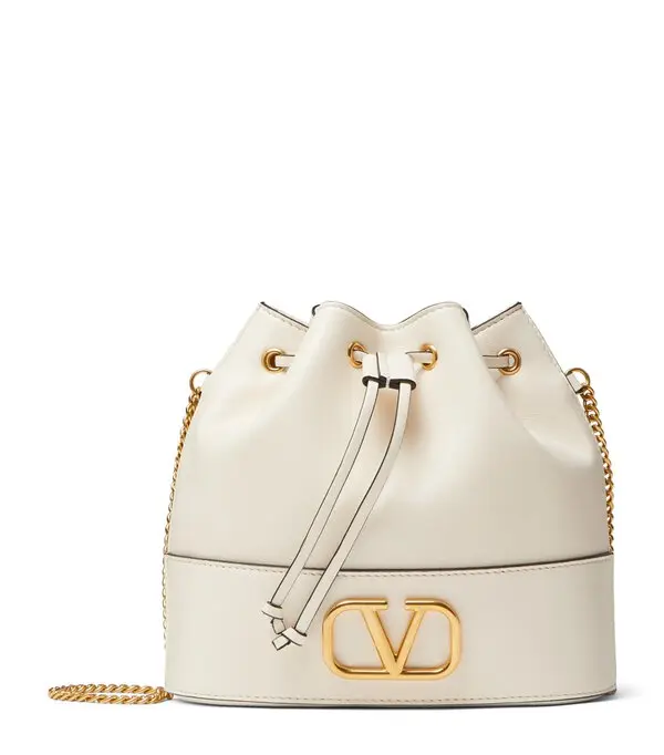 Valentino Garavani Leather Vlogo Bucket Bag - White