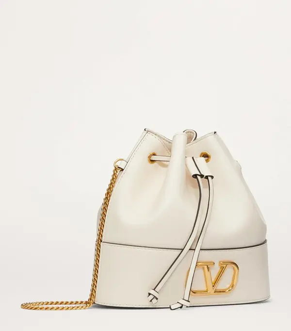 Valentino Garavani Leather Vlogo Bucket Bag - White