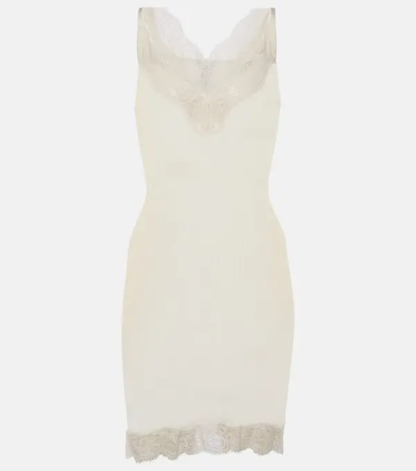 Saint Laurent Lace-trimmed Silk Minidress - White