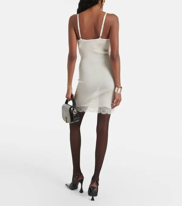 Saint Laurent Lace-trimmed Silk Minidress - White