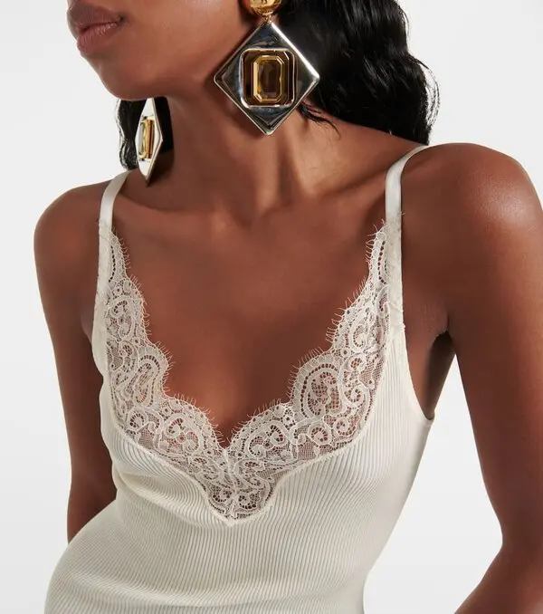 Saint Laurent Lace-trimmed Silk Minidress - White