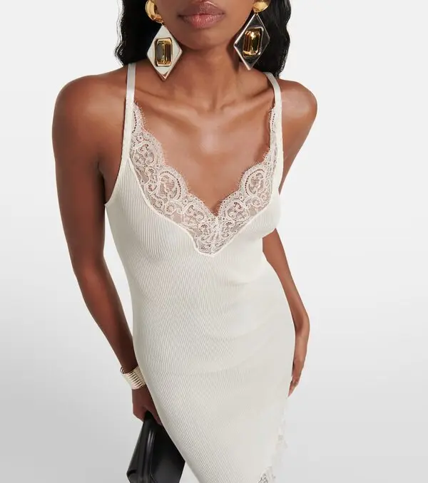 Saint Laurent Lace-trimmed Silk Minidress - White