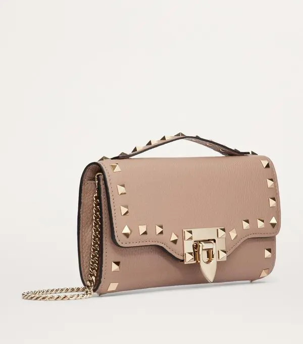 Valentino Garavani Leather Rockstud Chain Wallet - Nude