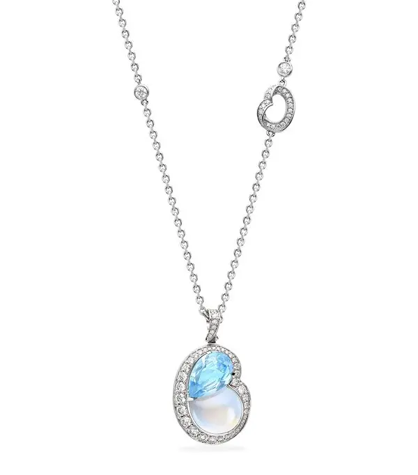 BOODLES Platinum, Diamond, Aquamarine And Moonstone Motherhood Necklace - Silver