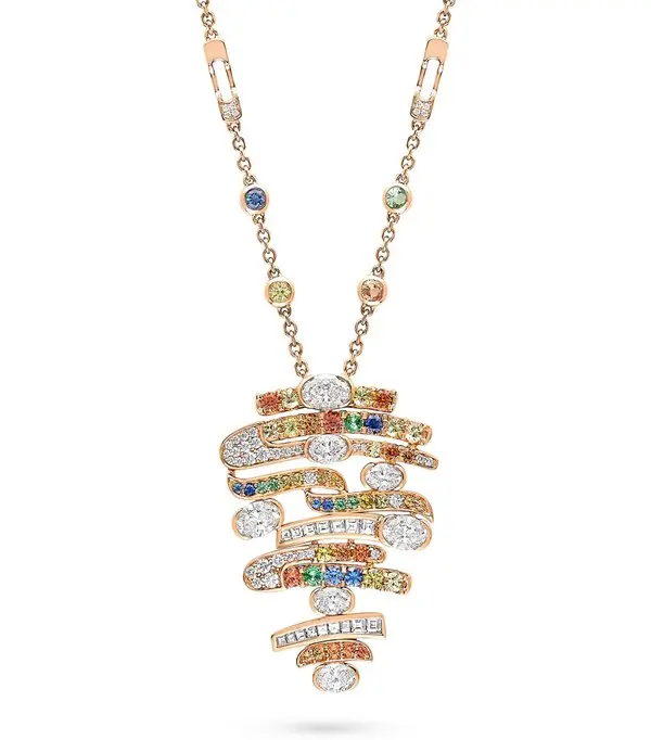 BOODLES Diamond, Sapphire, And Tsavorite Pendant Necklace - Rose Gold