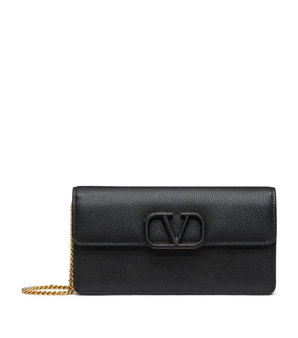 Valentino Garavani Leather Vlogo Signature Chain Wallet - Black
