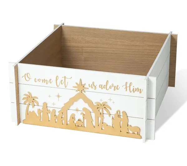 GLITZHOME 24' Wooden Nativity Scene Tree Collar
