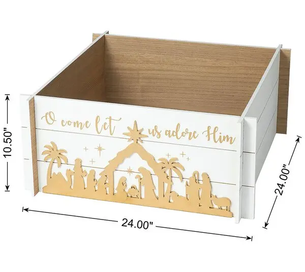 GLITZHOME 24' Wooden Nativity Scene Tree Collar