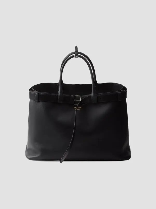Prada Buckle Leather Bag With Belt - Black