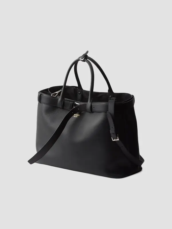 Prada Buckle Leather Bag With Belt - Black