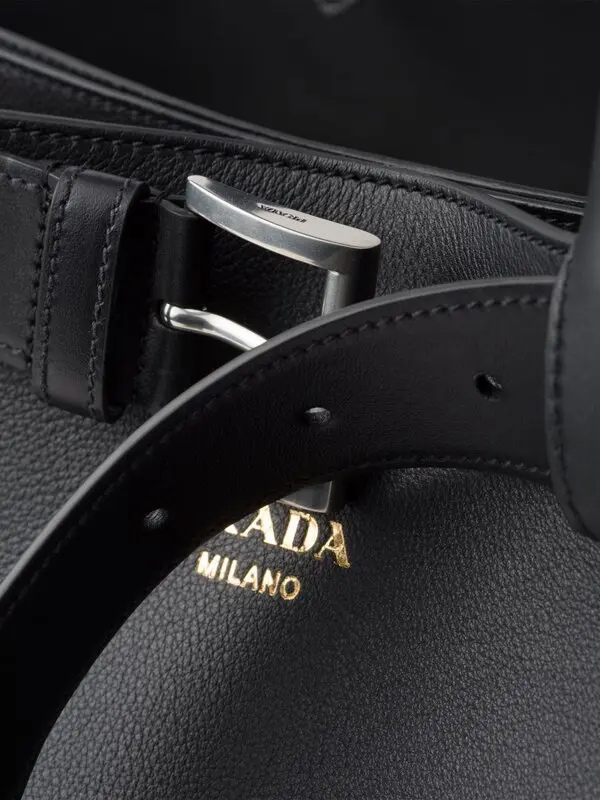 Prada Buckle Leather Bag With Belt - Black