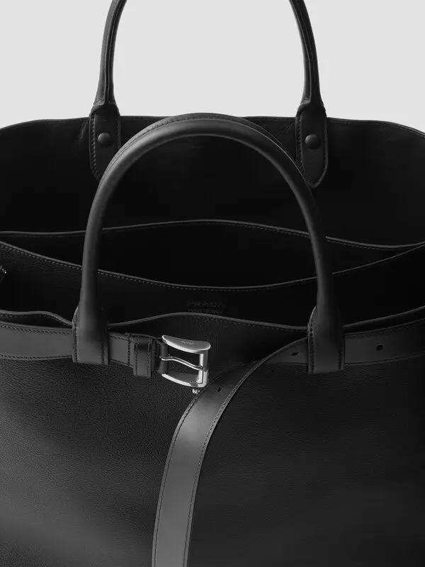 Prada Buckle Leather Bag With Belt - Black