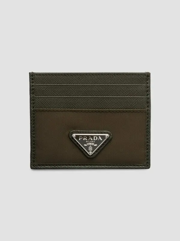 Prada Re-nylon And Saffiano Leather Card Holder - Green