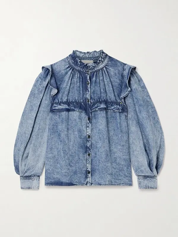 Isabel Marant Idety Ruffled Lenzing™ Lyocell Chambray Shirt