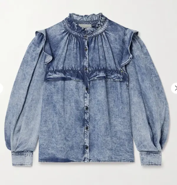 Isabel Marant Idety Ruffled Lenzing™ Lyocell Chambray Shirt - Denim