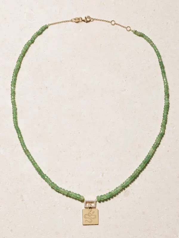 DIANE KORDAS Snake 14-karat Tsavorite And Diamond Necklace - Gold