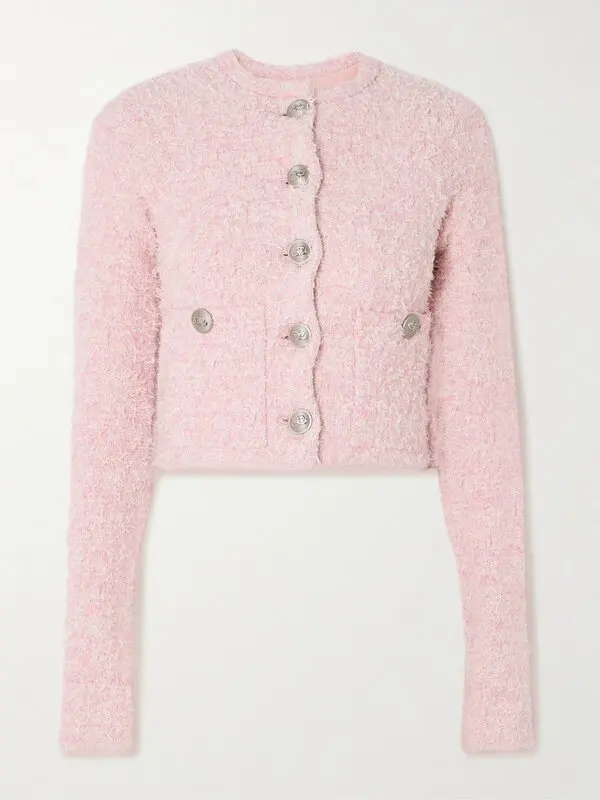 Balenciaga Cropped Metallic Tweed Cardigan - Pink