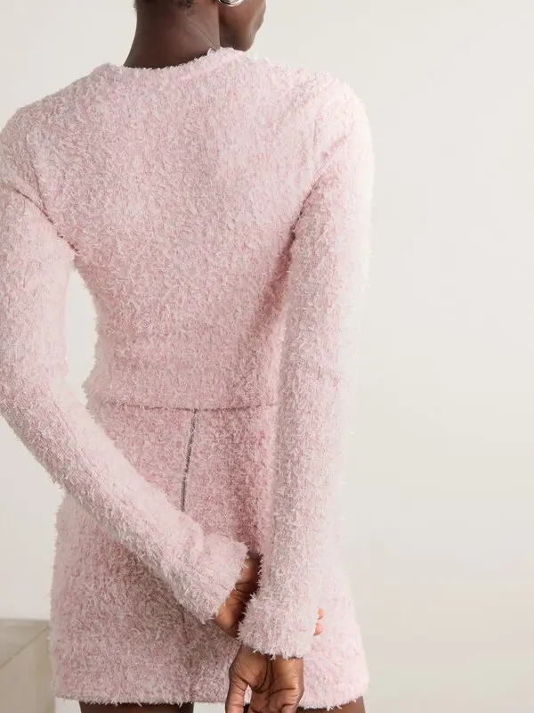 Balenciaga Cropped Metallic Tweed Cardigan - Pink