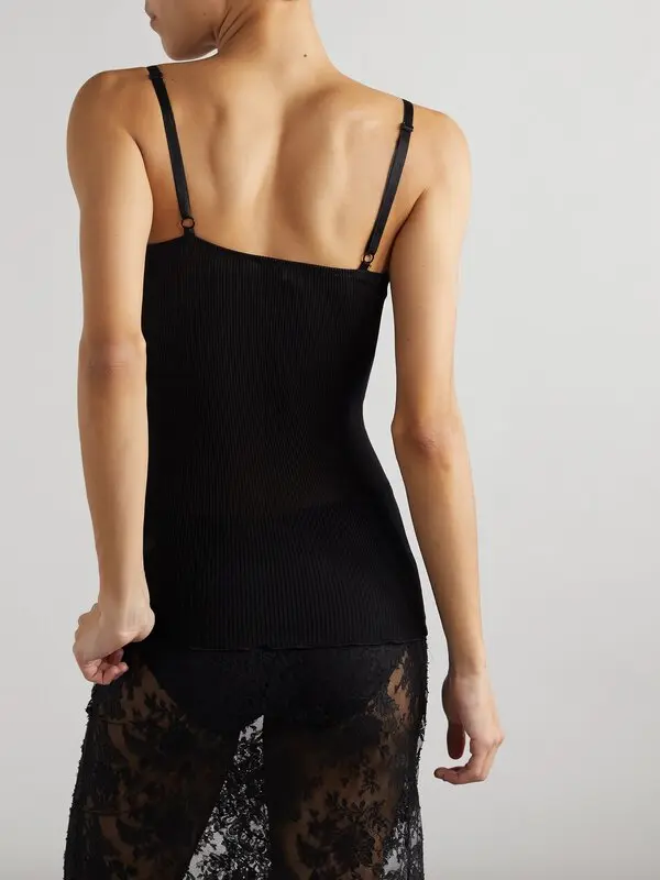 Saint Laurent Lace-trimmed Ribbed Tank Top - Black