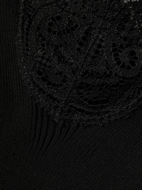 Saint Laurent Lace-trimmed Ribbed Tank Top - Black