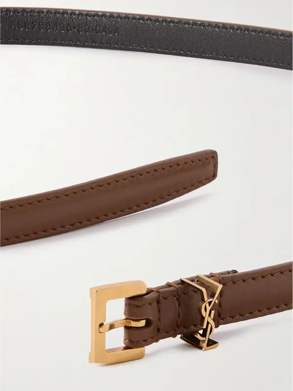 Saint Laurent Cassandre Leather Belt - Brown