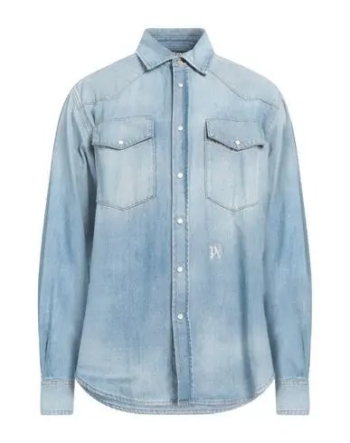 Palm Angels Denim Shirt Size Cotton, Leather - Blue