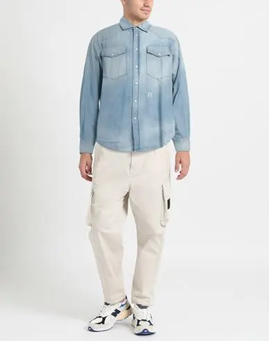 Palm Angels Denim Shirt Size Cotton, Leather - Blue