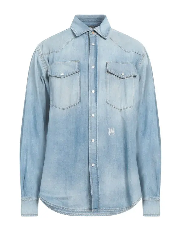 Palm Angels Denim Shirt Size Cotton, Leather - Blue