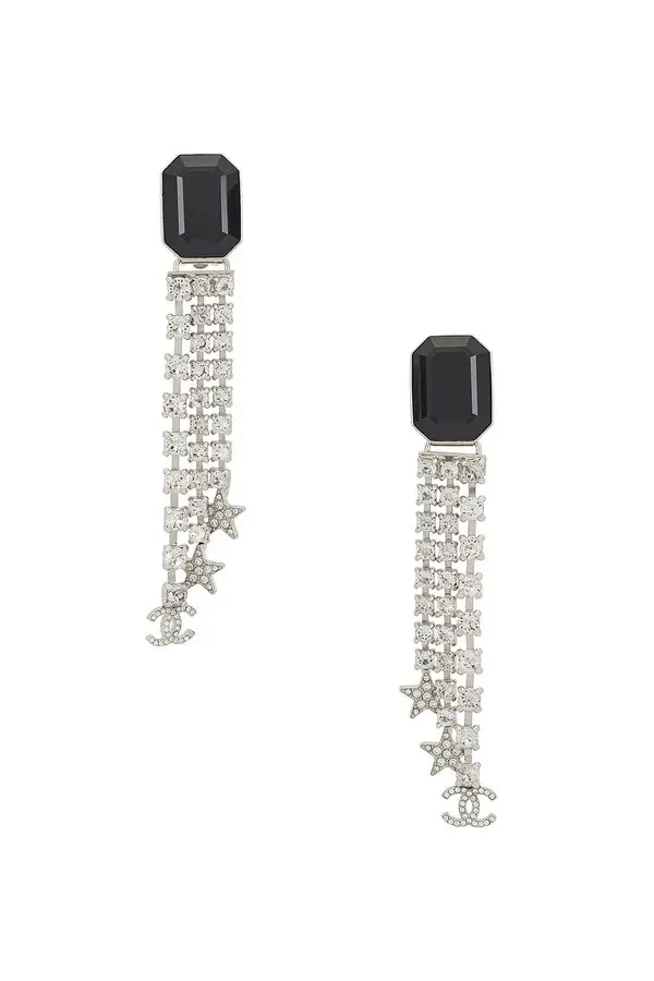 Chanel Rhinestone Dangle Earrings - Silver